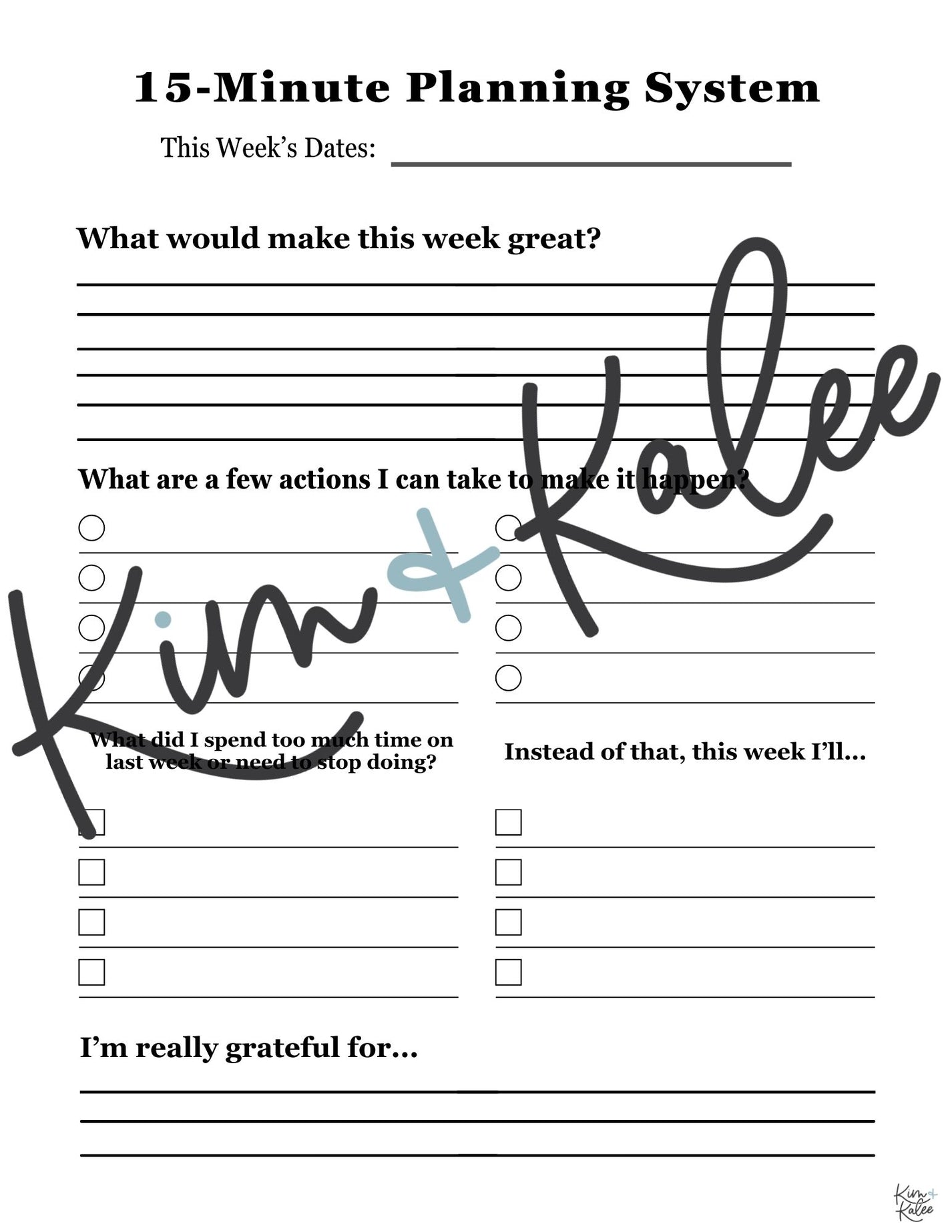 15-Minute Weekly Planner PDF: Stay Organized & Hit Your Goals! – Kim ...