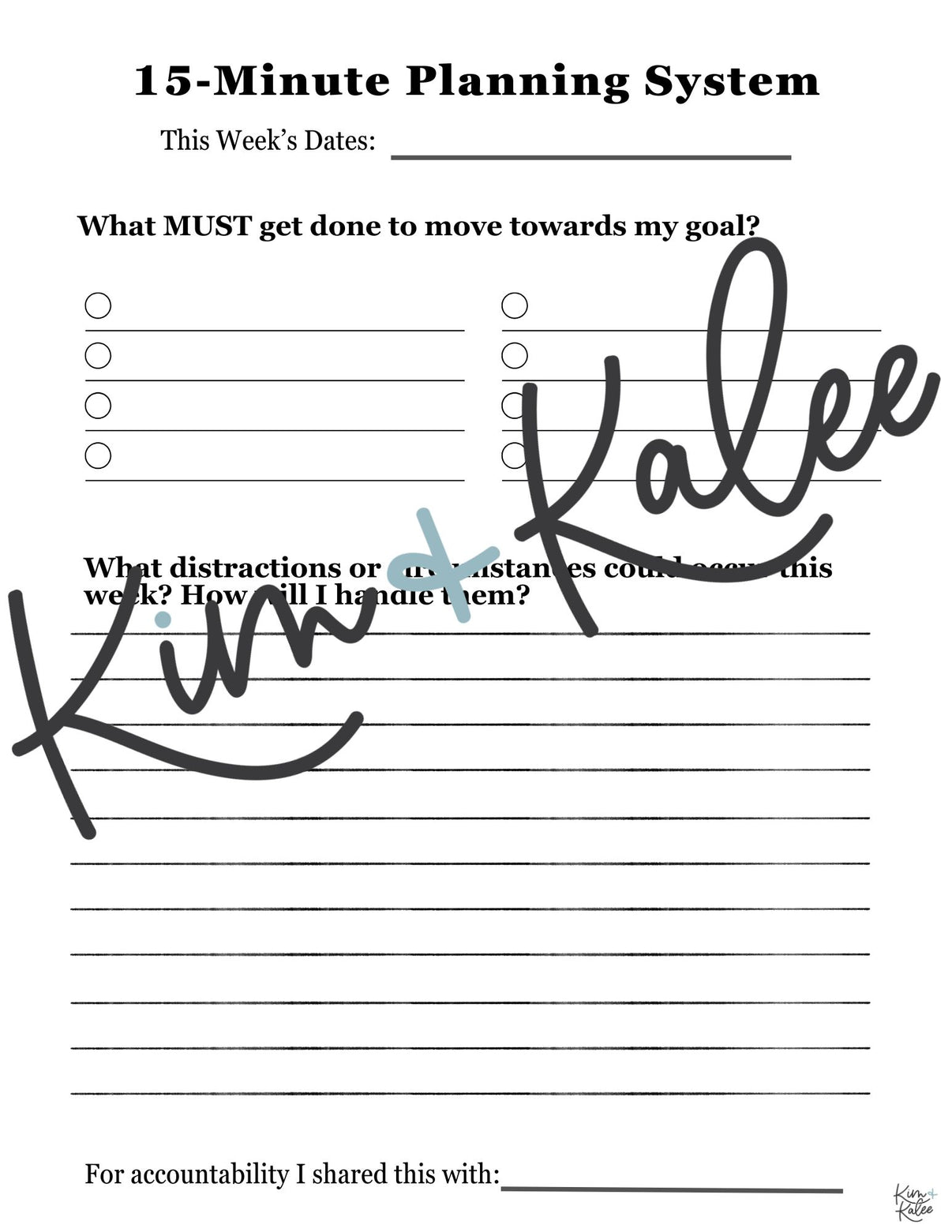 15-Minute Weekly Planner PDF: Stay Organized & Hit Your Goals! – Kim ...