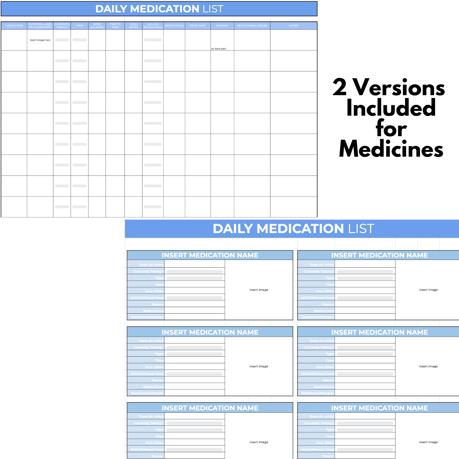 Medication, Vitamin & Supplement Tracker Templates – Kim and Kalee