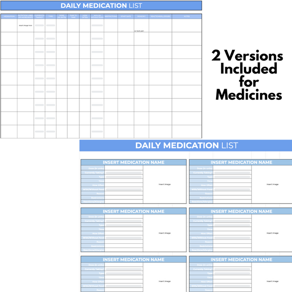Medication, Vitamin & Supplement Tracker Templates – Kim and Kalee