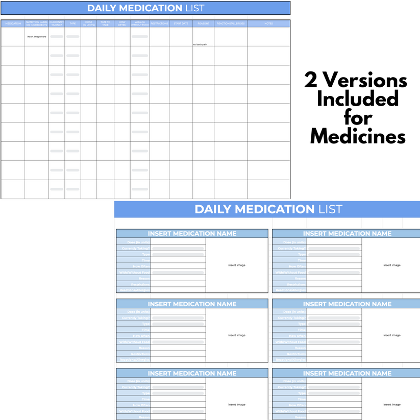 Medication, Vitamin & Supplement Tracker Templates – Kim and Kalee
