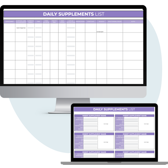 Medication, Vitamin & Supplement Tracker Templates – Kim and Kalee