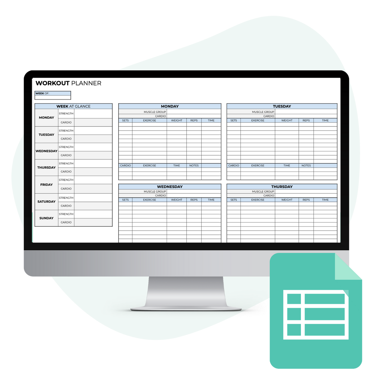 Weekly Workout Plan Template Excel or Google Sheets – Kim and Kalee